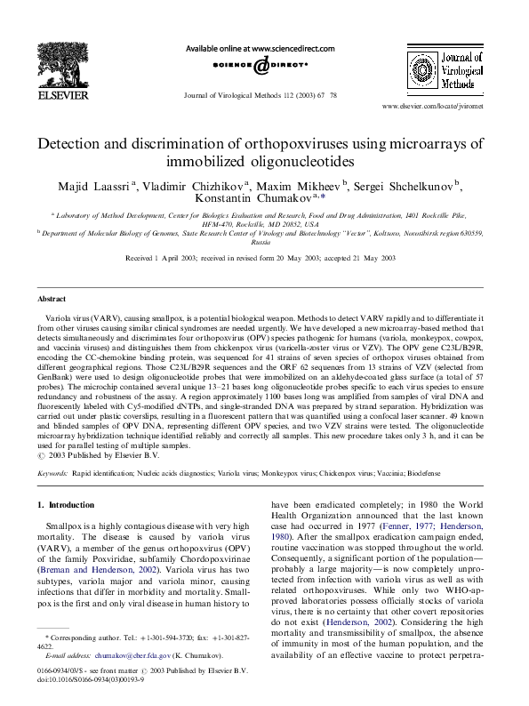 Pdf Detection And Discrimination Of Orthopoxviruses Using Microarrays