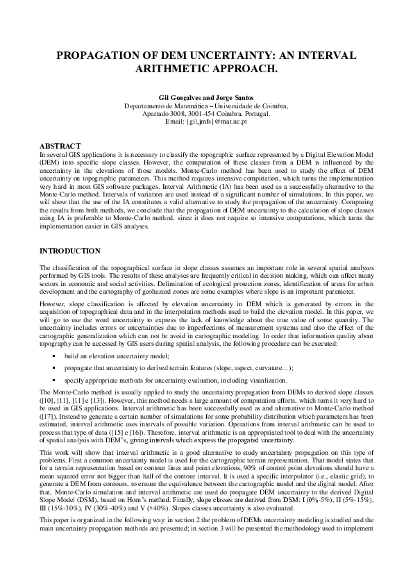 (PDF) PROPAGATION OF DEM UNCERTAINTY: AN INTERVAL ARITHMETIC APPROACH