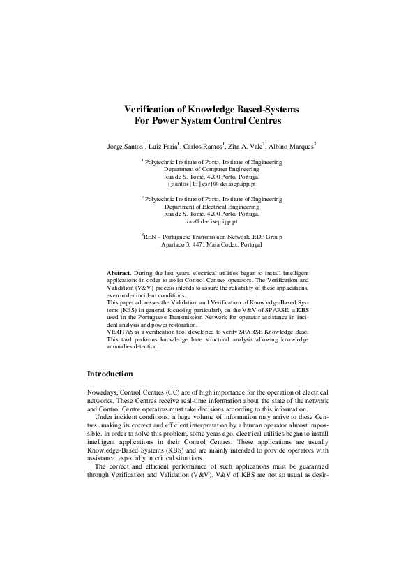 (PDF) Knowledge-Based Systems for Power System Control Centres: Validation and Verification