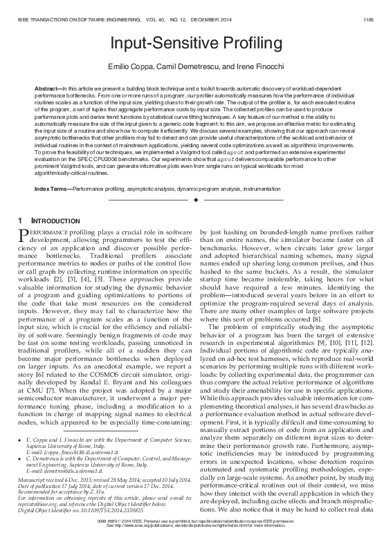 (PDF) Input-Sensitive Profiling | Emilio Coppa and Irene Finocchi ...