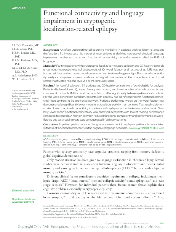 (PDF) Functional connectivity and language impairment in cryptogenic ...
