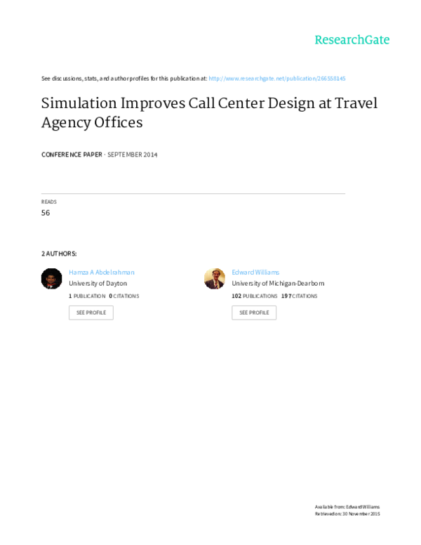 (PDF) Simulation Improves Call Center Design at Travel Agency Offices