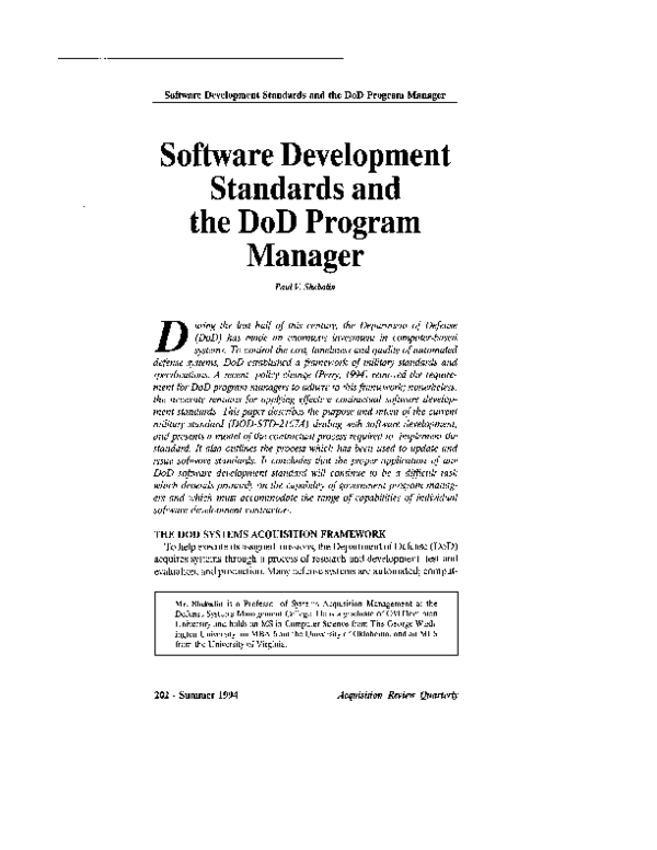 (PDF) Software Development Standards and the DoD Program Manager