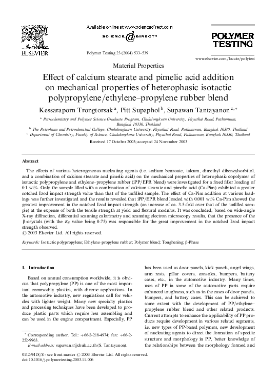(PDF) Effect of calcium stearate and pimelic acid addition on ...