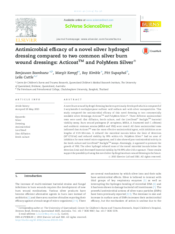 (PDF) Antimicrobial efficacy of a novel silver hydrogel dressing ...