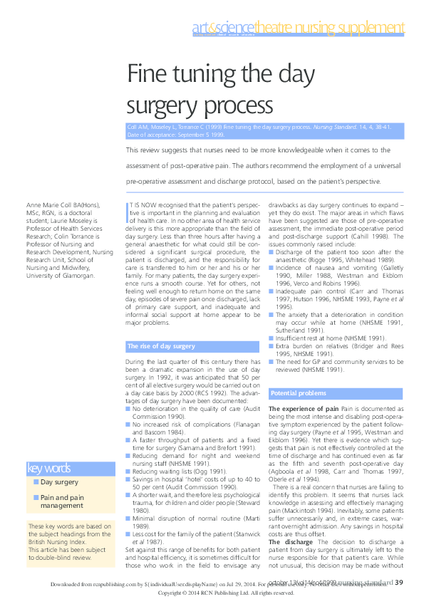 (PDF) Fine tuning the day surgery process
