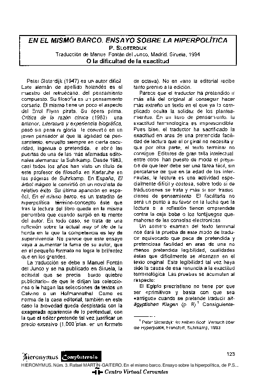 (PDF) En el mismo barco. Ensayo sobre la hiperpolítica, de P. Sloterdijk