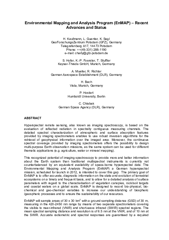 (PDF) Environmental Mapping and Analysis Program (EnMAP) - Recent ...