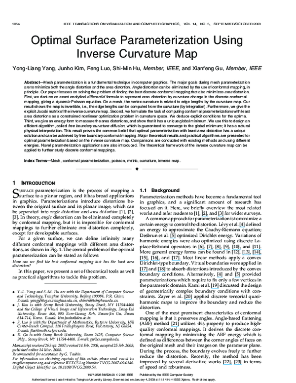 Pdf Optimal Surface Parameterization Using Inverse Curvature Map