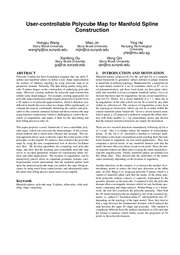 (PDF) User-controllable polycube map for manifold spline construction