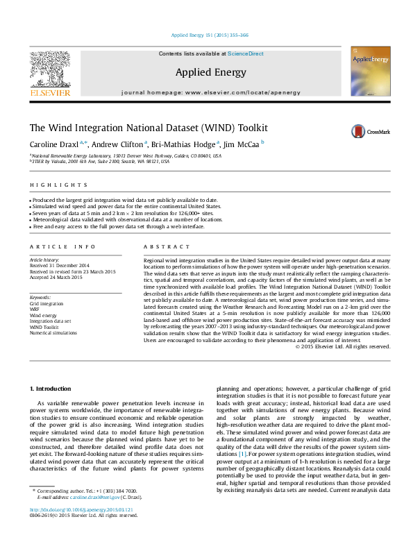 (PDF) The Wind Integration National Dataset (WIND) Toolkit