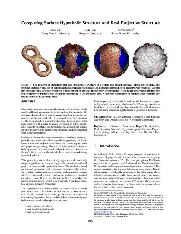 Pdf Computing Surface Hyperbolic Structure And Real Projective Structure