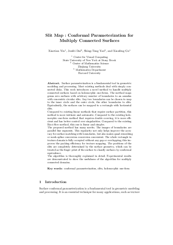 Pdf Slit Map Conformal Parameterization For Multiply Connected Surfaces