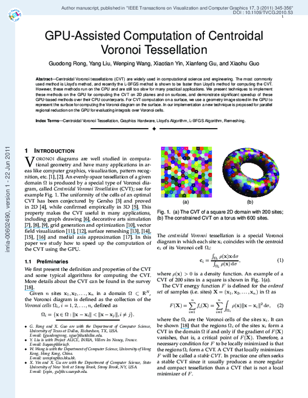 (PDF) GPU-Assisted Computation of Centroidal Voronoi Tessellation ...