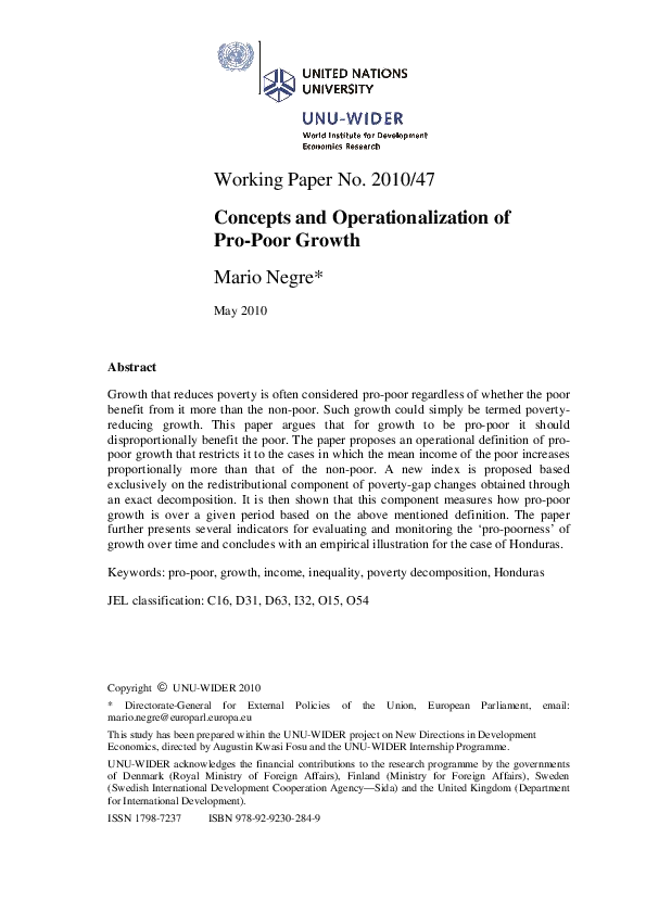 (PDF) Concepts and Operationalization of Pro-Poor Growth