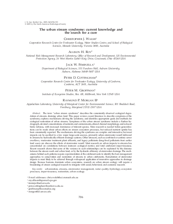 (PDF) The urban stream syndrome: current knowledge and the search for a ...