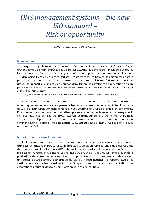 (PDF) ISO 45001 - risk or opportunity for Occupational health and ...