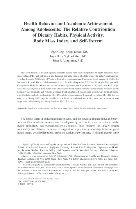 (PDF) Health Behavior and Academic Achievement Among Adolescents: The ...
