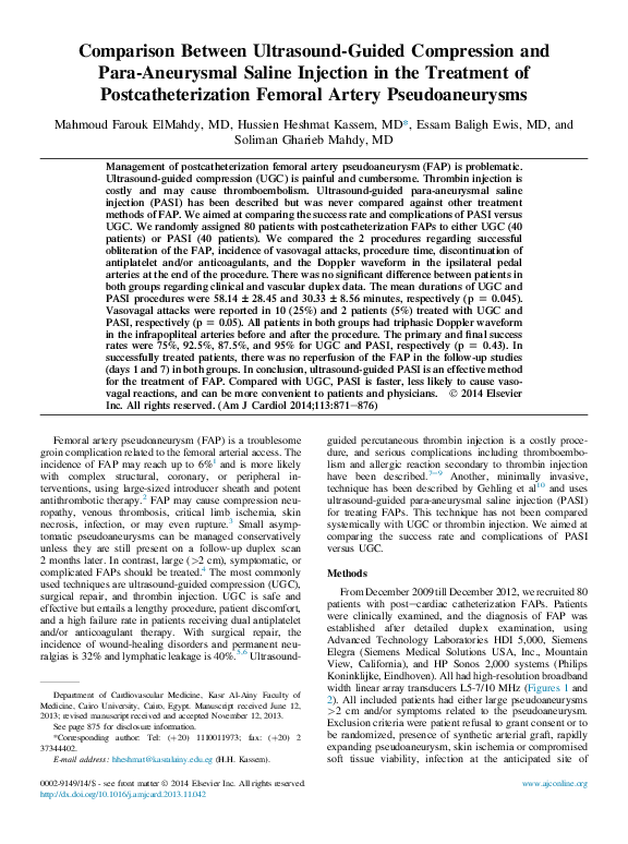 (PDF) Ultrasound Guided Compression Versus Ultrasound Guided Thrombin ...