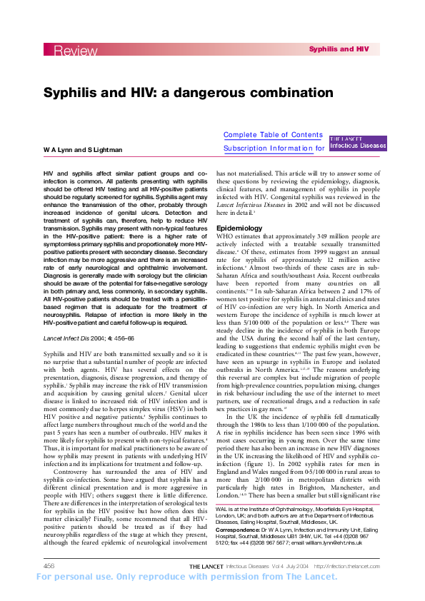 (PDF) Syphilis and HIV: a dangerous combination