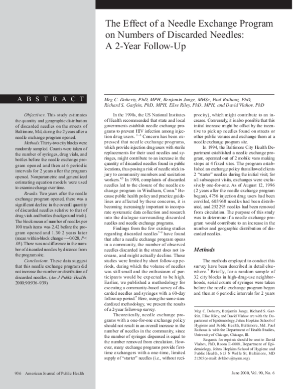 (PDF) The effect of a needle exchange program on numbers of discarded ...