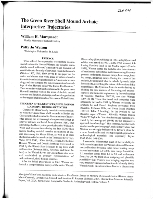 (PDF) The Green River Shell Mound Archaic: Interpretive Trajectories