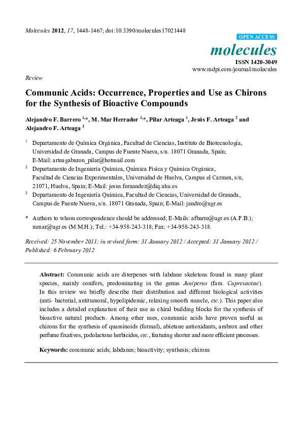 (PDF) Communic Acids: Occurrence, Properties and Use as Chirons for the ...