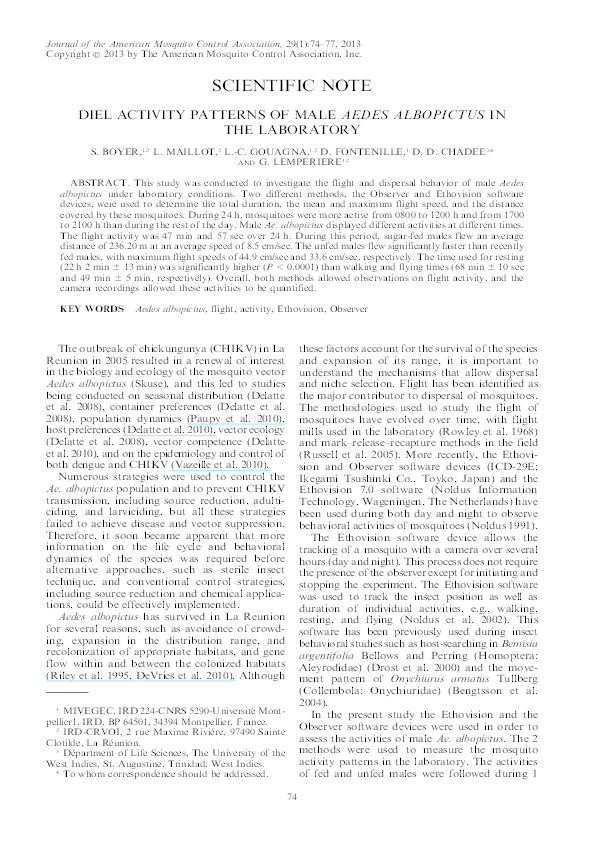 (PDF) Diel Activity Patterns of Male Aedes albopictus in the Laboratory