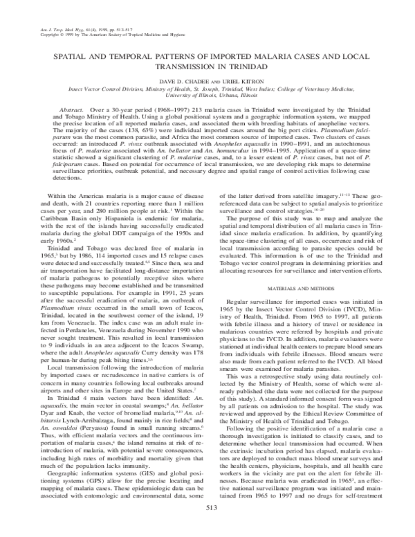 Pdf Spatial And Temporal Patterns Of Imported Malaria Cases And Local Transmission In Trinidad