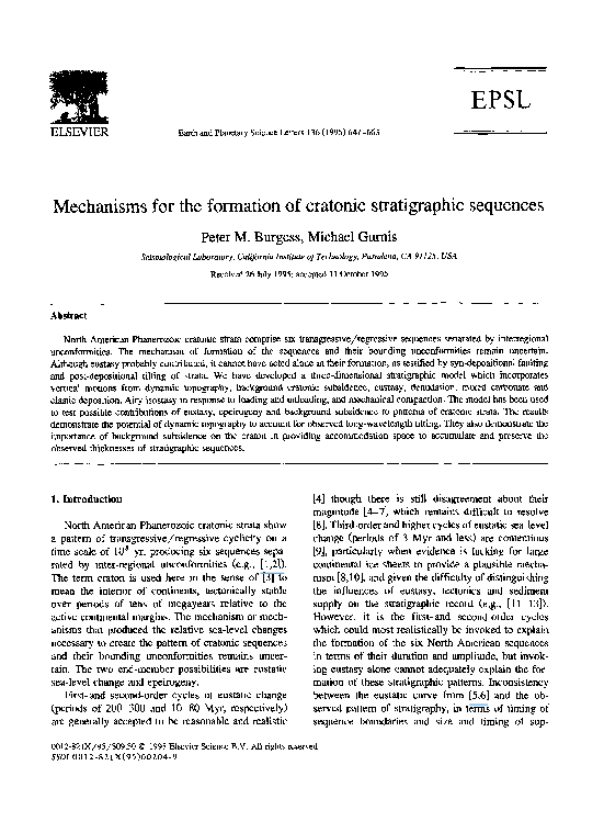 (PDF) Mechanisms for the formation of cratonic stratigraphic sequences