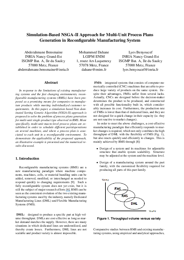 Pdf Simulation Based Nsga Ii Approach For Multi Unit Process Plans Generation In