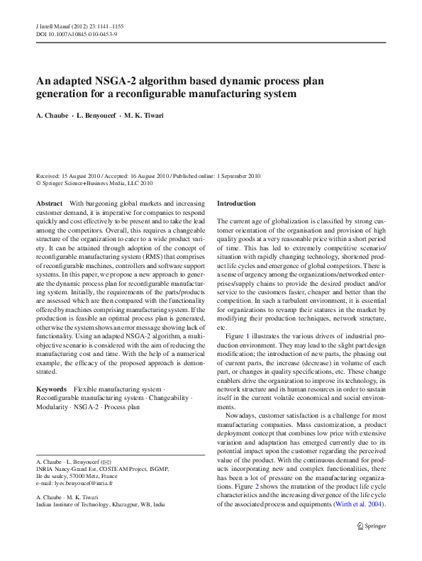 Pdf An Adapted Nsga 2 Algorithm Based Dynamic Process Plan Generation