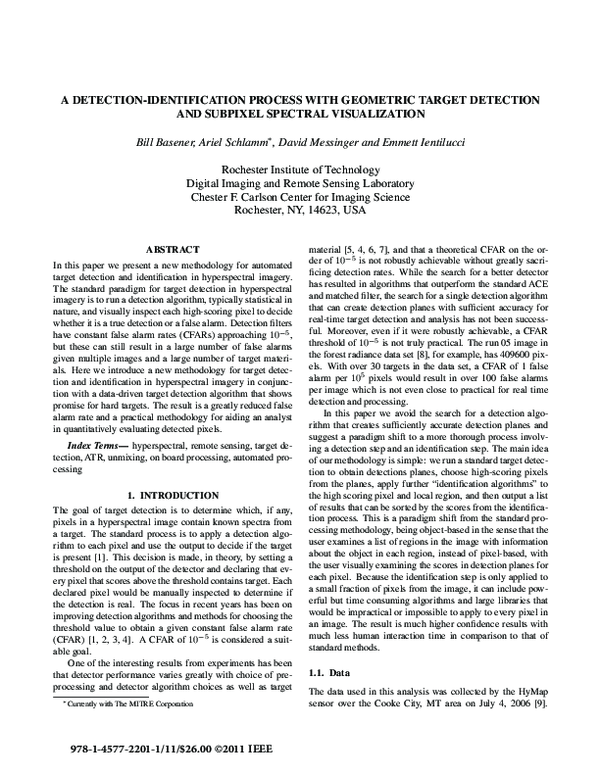 Pdf A Detection Identification Process With Geometric Target Detection And Subpixel Spectral