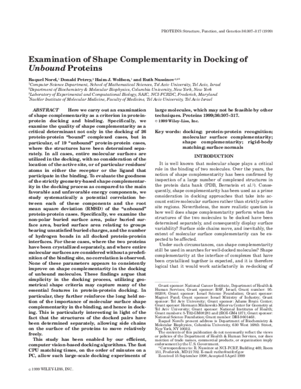 (PDF) Examination of shape complementarity in docking of Unbound proteins