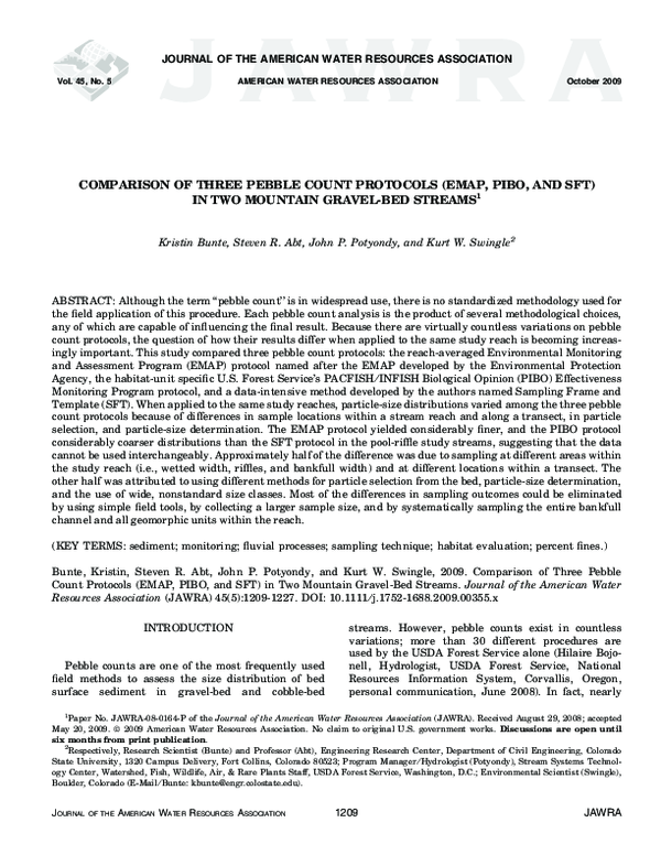 (PDF) Comparison of Three Pebble Count Protocols (EMAP, PIBO, and SFT ...