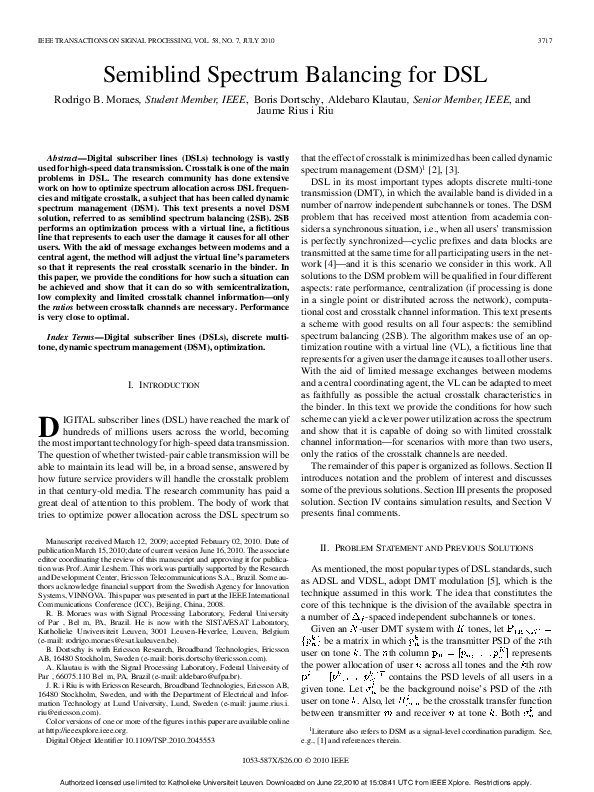 Pdf Semiblind Spectrum Balancing For Dsl