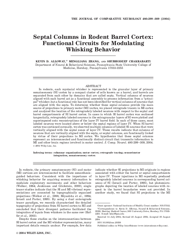 (PDF) Septal columns in rodent barrel cortex: Functional circuits for ...