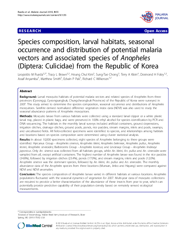 (PDF) Species composition, larval habitats, seasonal occurrence and distribution of potential ...