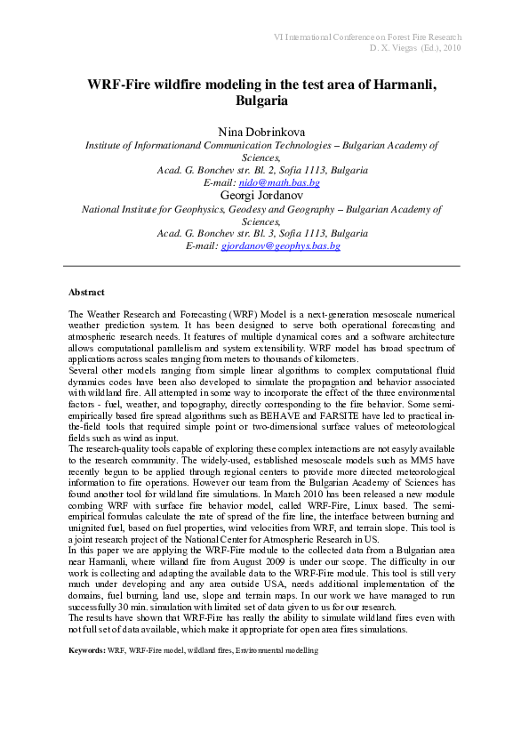 (PDF) WRF-Fire wildfire modeling in the test area of Harmanli, Bulgaria