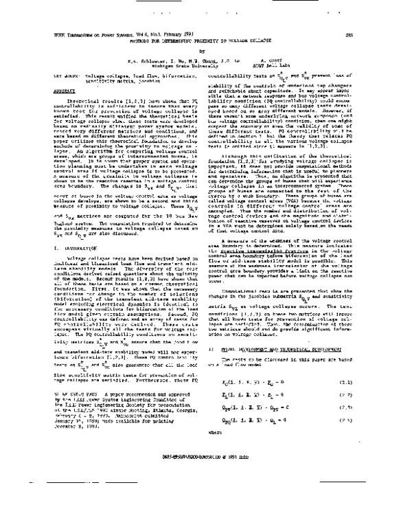 (PDF) Methods for determining proximity to voltage collapse - Power Systems, IEEE Transactions on