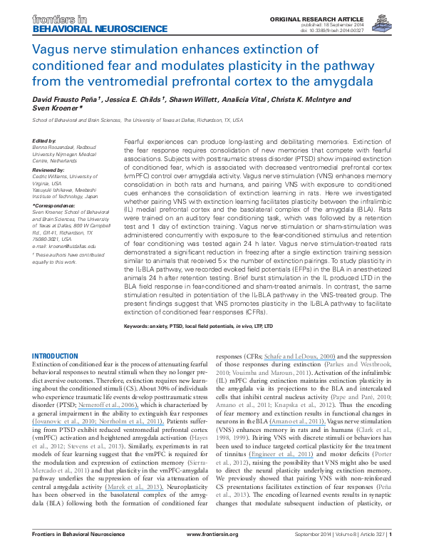 (PDF) Vagus nerve stimulation enhances extinction of conditioned fear ...