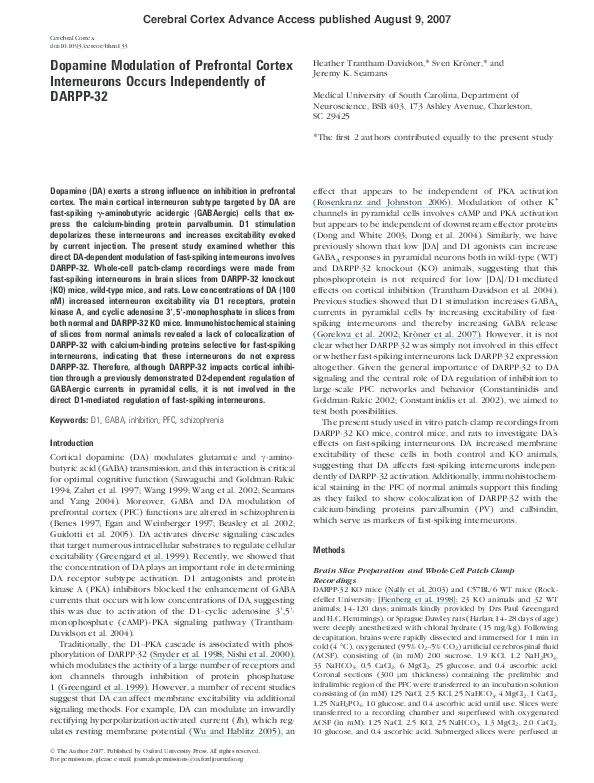 (PDF) Dopamine Modulation of Prefrontal Cortex Interneurons Occurs Independently of DARPP-32