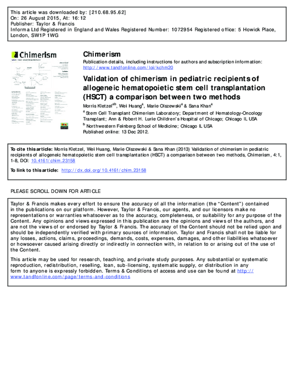 (PDF) Validation of chimerism in pediatric recipients of allogeneic ...