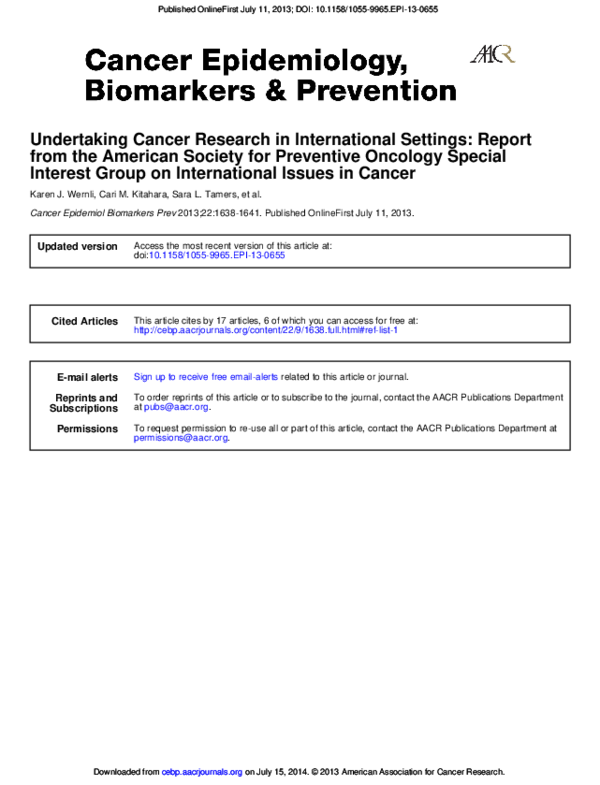 (PDF) Undertaking Cancer Research in International Settings: Report ...