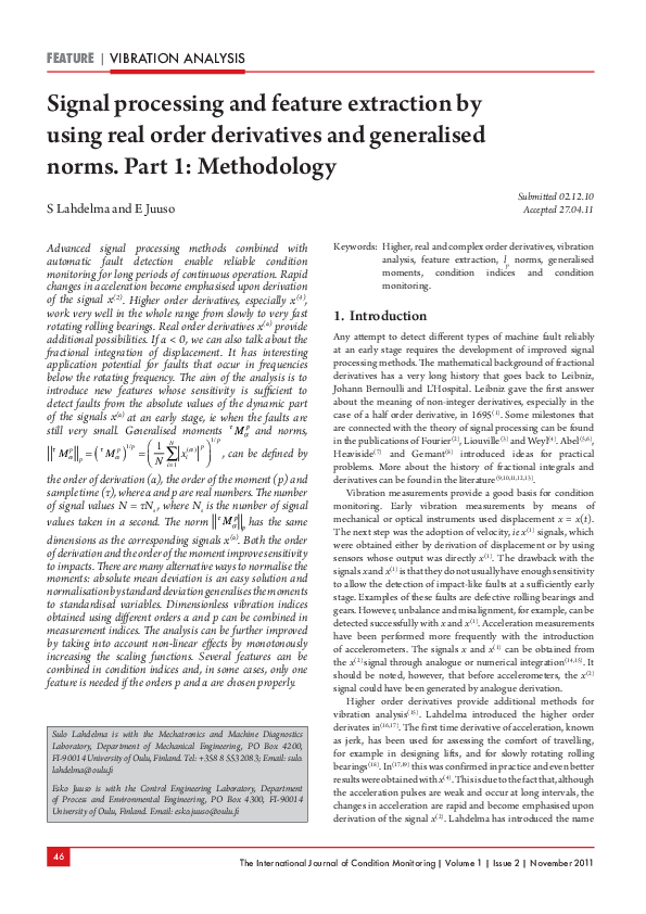 Pdf Signal Processing And Feature Extraction By Using Real Order