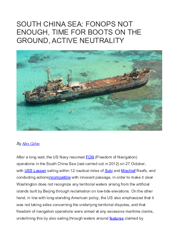 (PDF) South China Sea: FONOPS not enough, time for boots on the ground ...