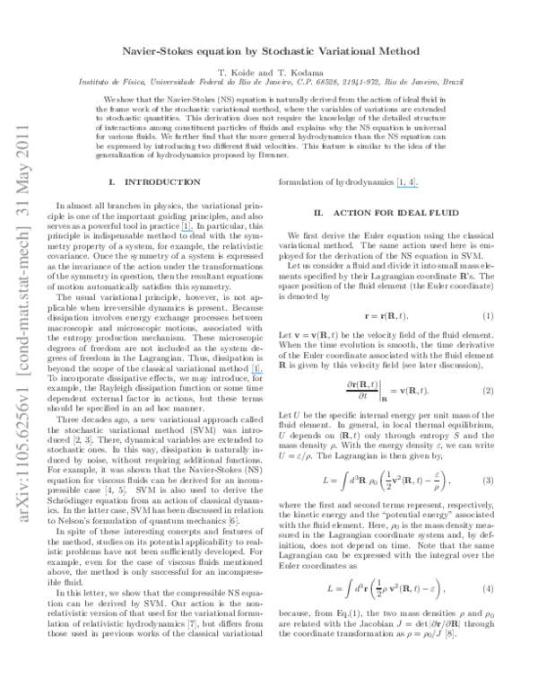 (PDF) Navier-Stokes Equation by Stochastic Variational Method