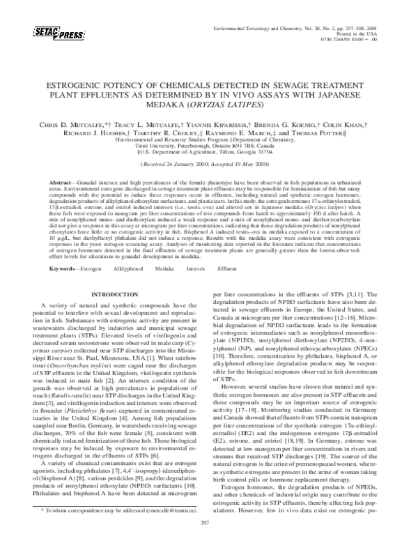 (PDF) ESTROGENIC POTENCY OF CHEMICALS DETECTED IN SEWAGE TREATMENT ...