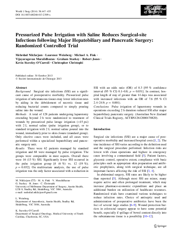 (PDF) Pressurized Pulse Irrigation with Saline Reduces Surgical-site ...