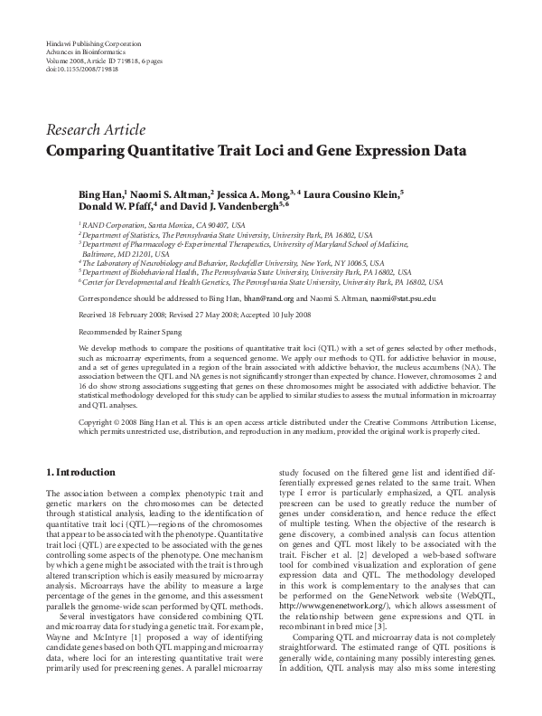 (PDF) Comparing quantitative trait Loci and gene expression data ...